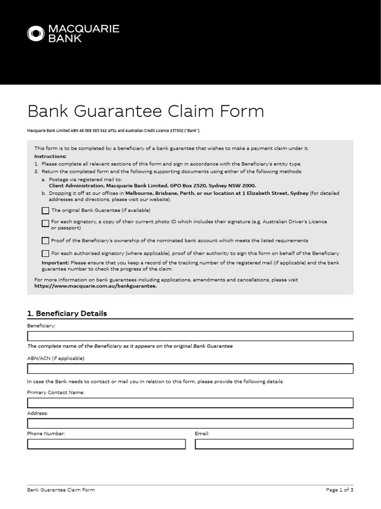 Bank Guarantee Claim Form | PDF | Signature | Banks