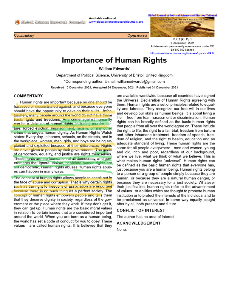 Importance of Human Rights 2 | PDF | Human Rights | Rights