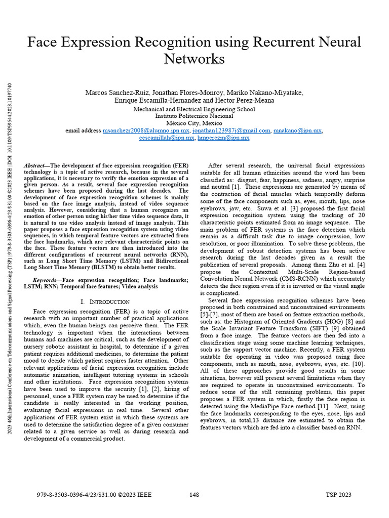 Face Expression Recognition Using Recurrent Neural Networks | PDF | Artificial Neural Network ...