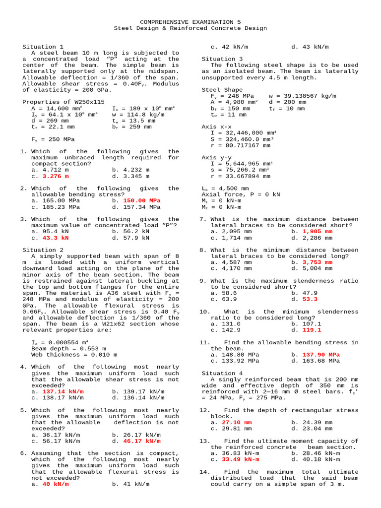 Comprehensive Examination 5 | PDF | Beam (Structure) | Bending
