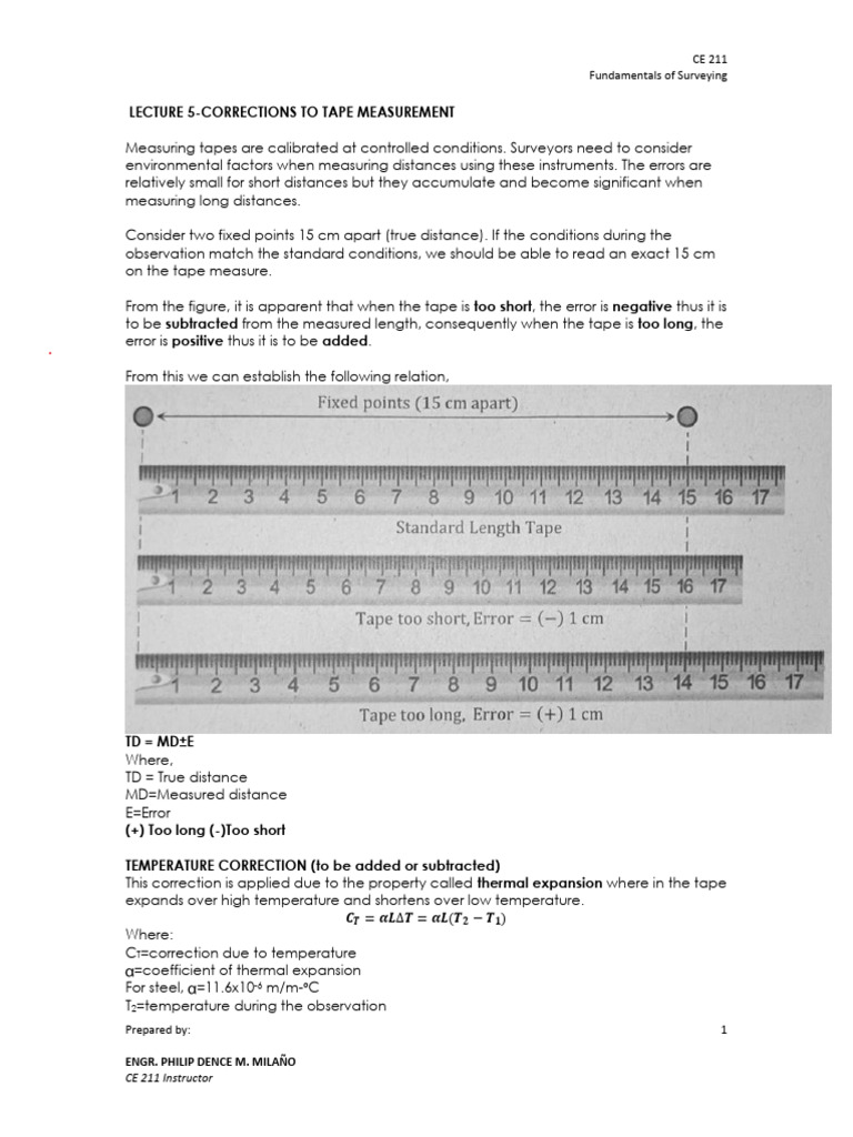 Lecture 5 Corrections To Tape Measurements | PDF | Surveying | Temperature