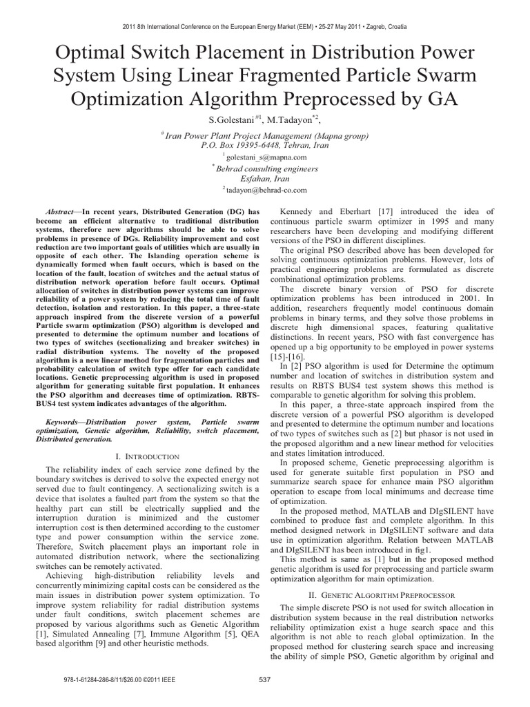 Optimal Switch Placement in Distribution Power System Using Linear ...