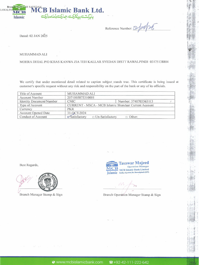 MCB Mantinance Certificate | PDF