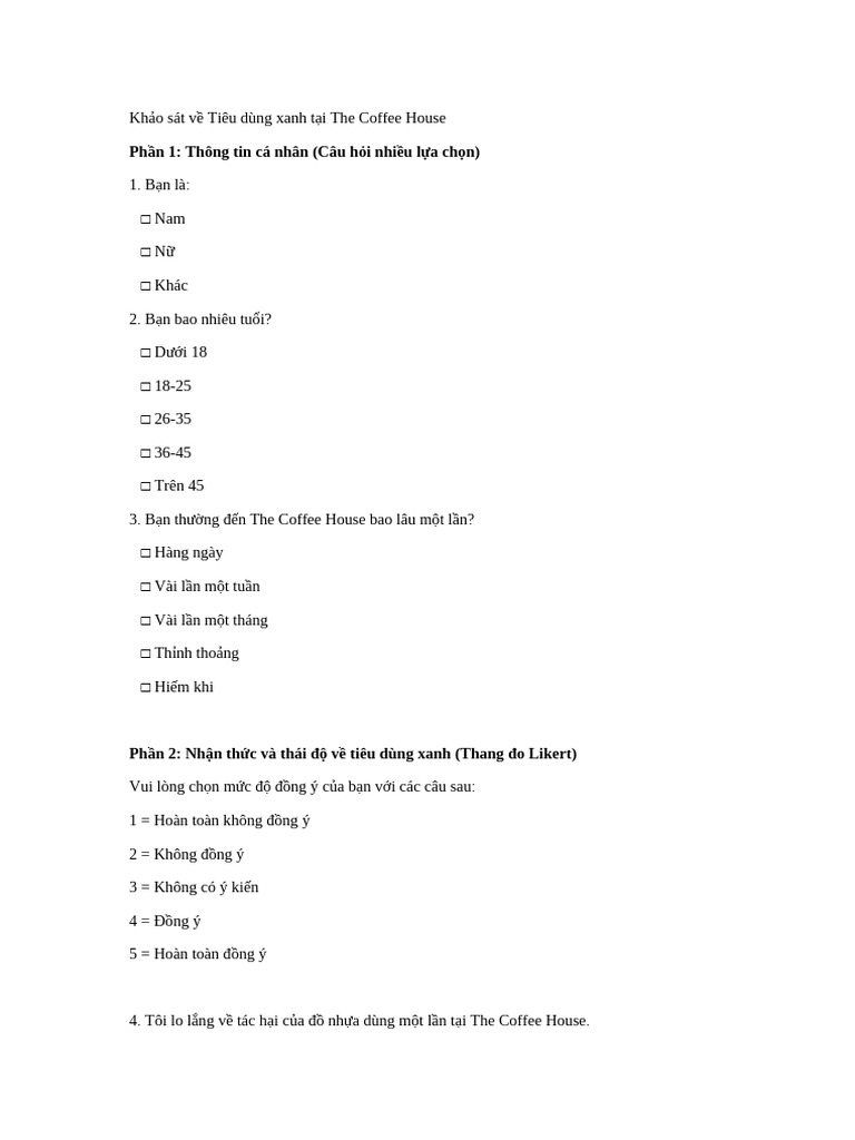 Bang Cau Hoi Khao Sat | PDF