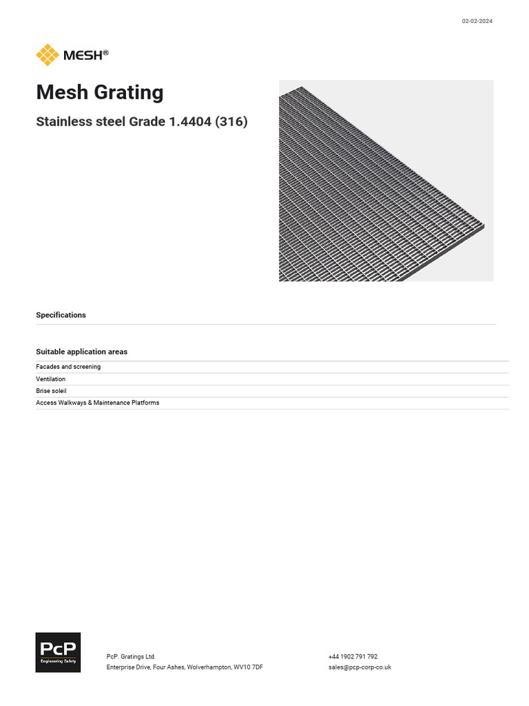 MESH-Mesh Grating - Stainless Steel Grade 1.4404 PDF | PDF