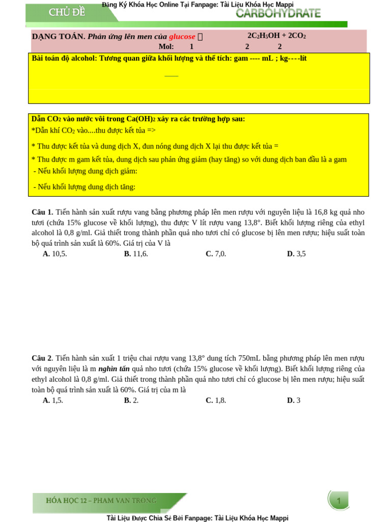D NG Toán PH N NG Lên Men Glucose | PDF