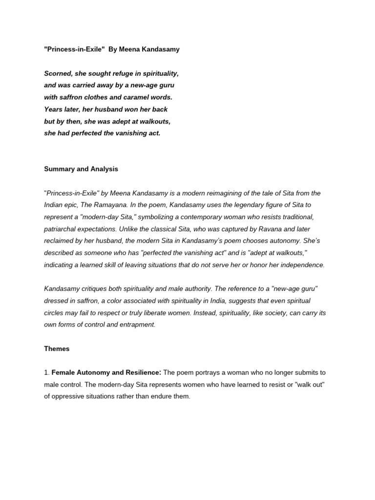 Princess-In-Exile by Meena Kandasamy | PDF | Patriarchy | Sita