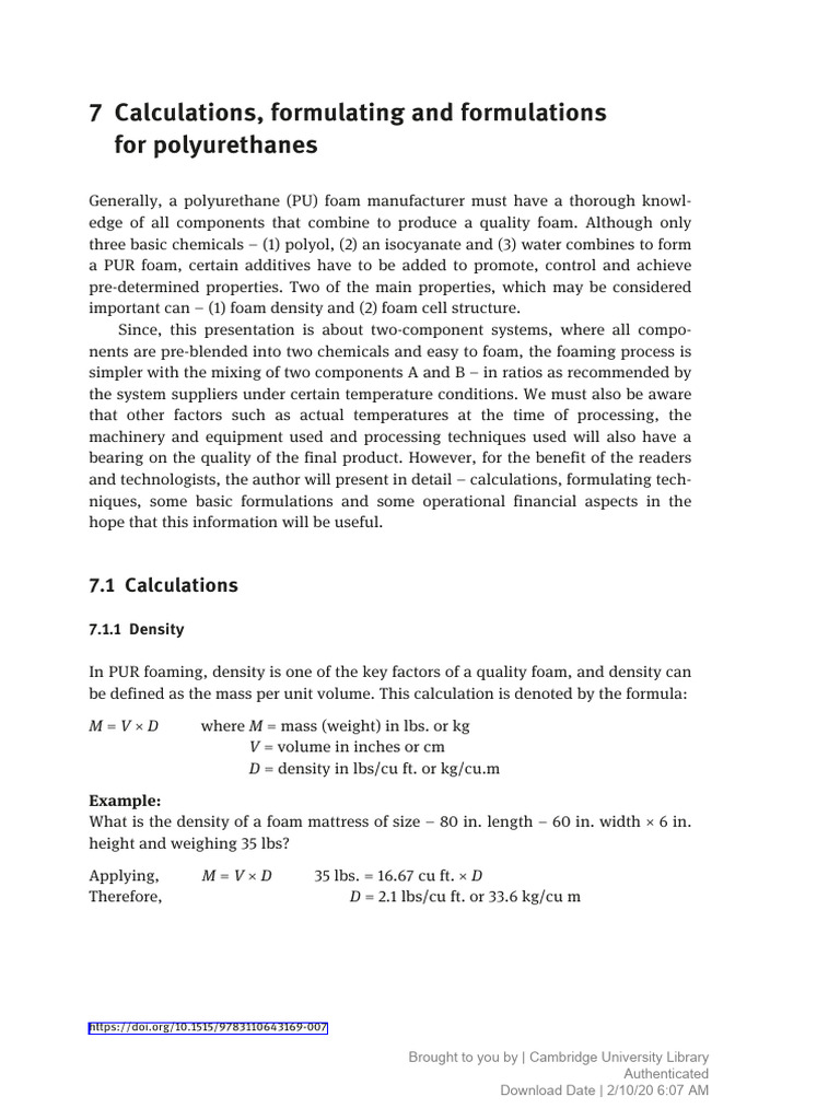 7 Calculations Formulating and Formulations For Polyurethanes 2019 ...