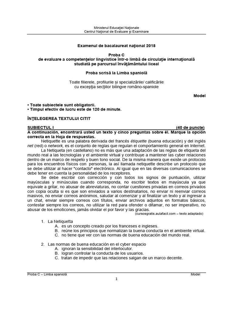 C Spaniola Scris Subiect Model | PDF