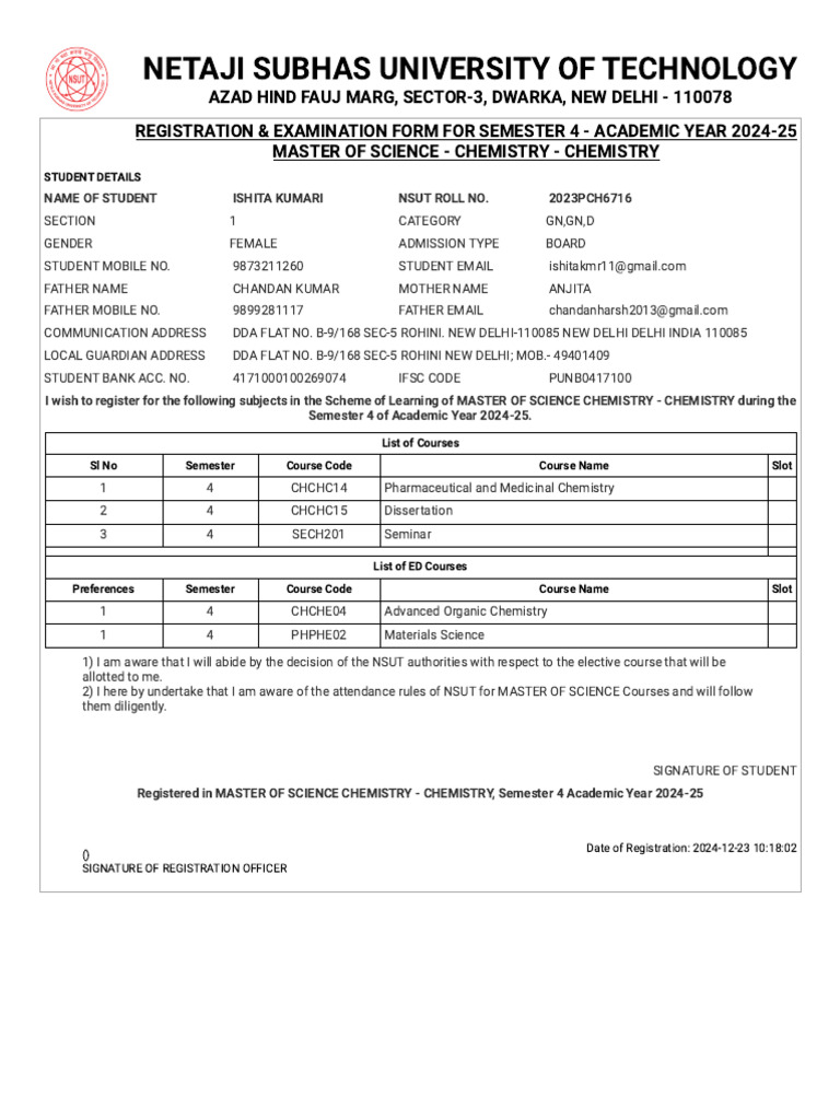 Sem 4 Registration Form | PDF