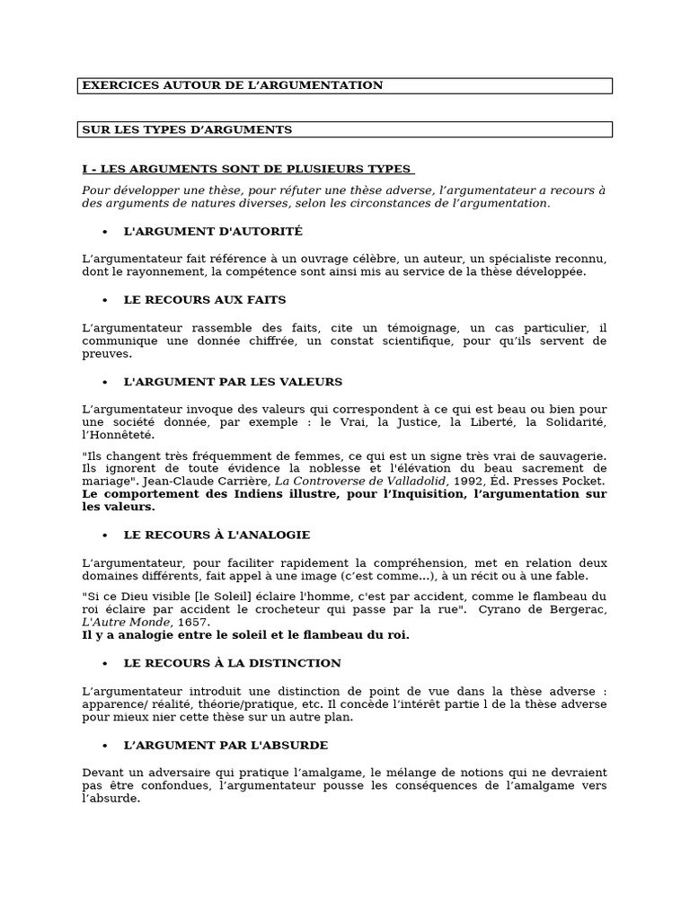 Exercice sur les types d'arguments | PDF | Argumentation | René Descartes