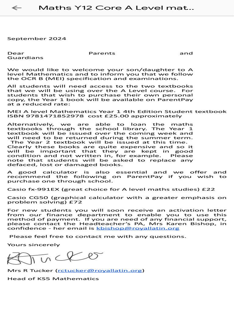 Maths Y12 Core A Level Material Sept 24 | PDF