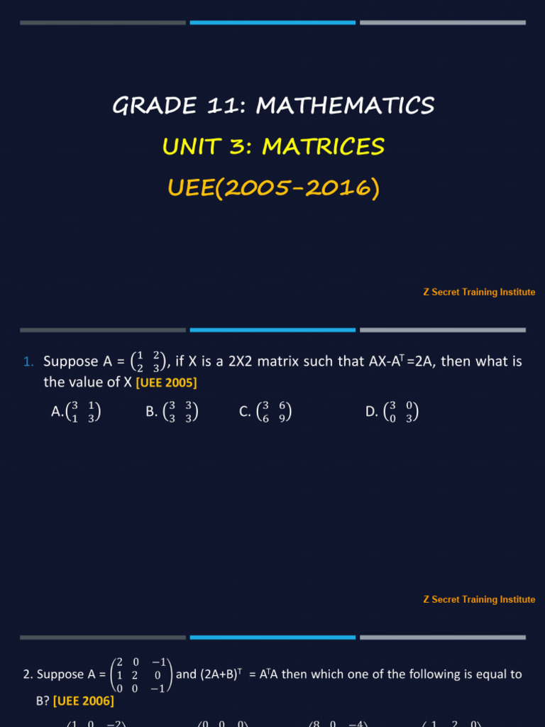 UEE 2005-2016 On Grade 11 Unit 3 Matrices | PDF