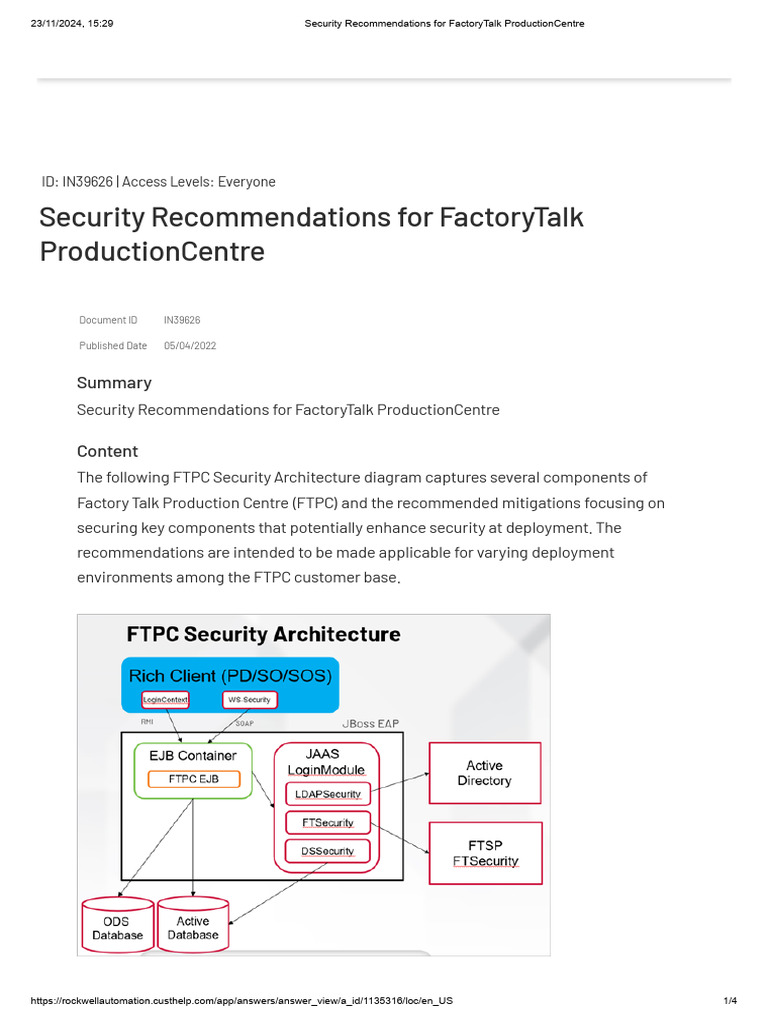 Security Recommendations for FactoryTalk ProductionCentre | PDF ...