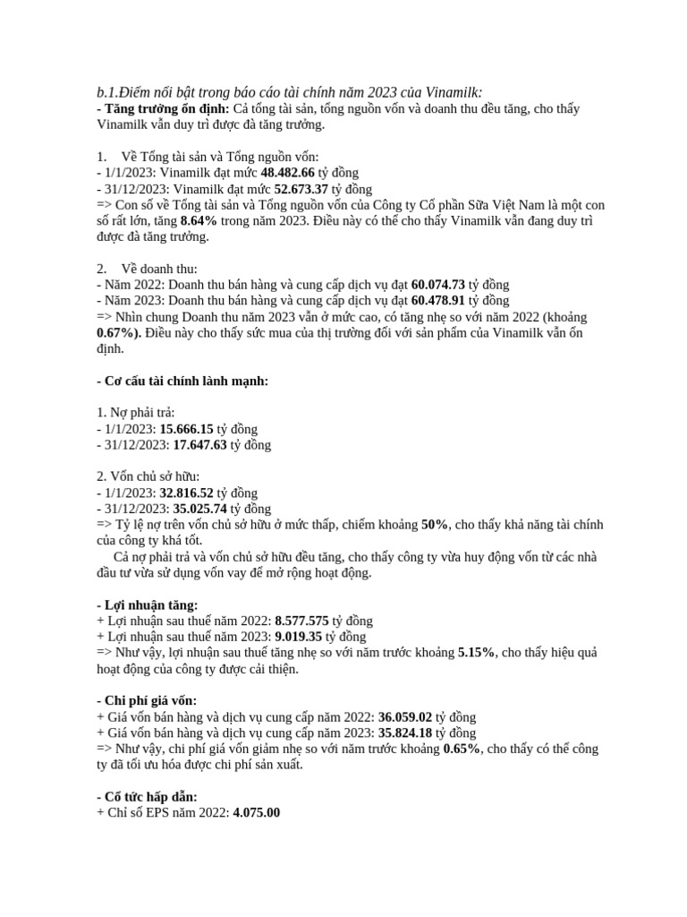 BCTC Vinamilk Năm 2023 | PDF