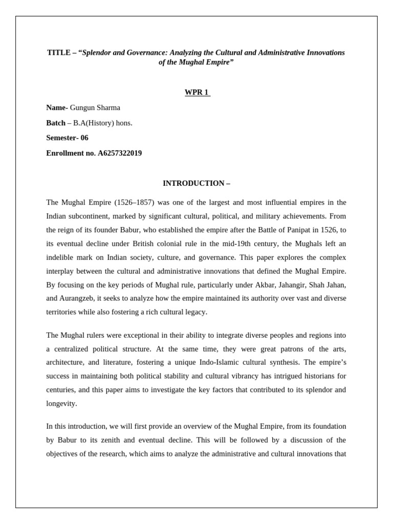 Gungun Sharma WPR 1 (Major Project) | PDF | Mughal Empire