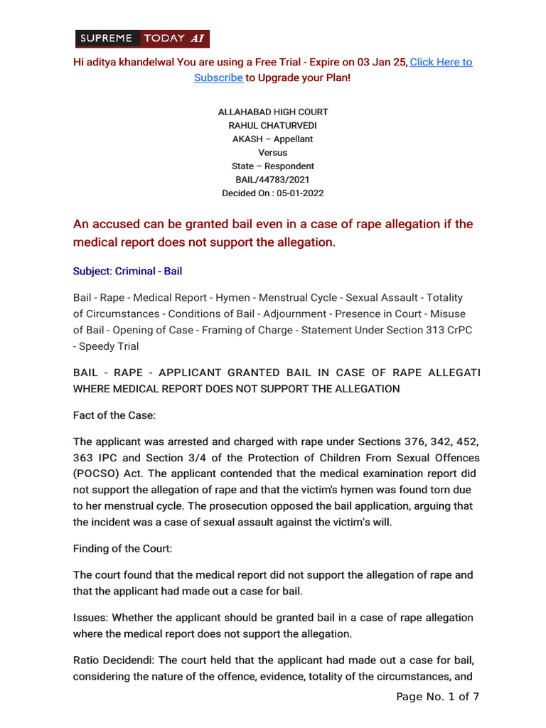 AKASH_Vs_State | PDF | Bail | Rape