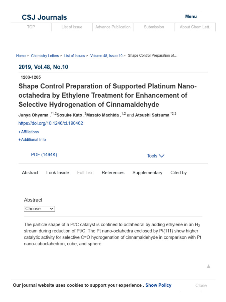 Shape Control Preparation of Supported Platinum Nano-octahedra by ...
