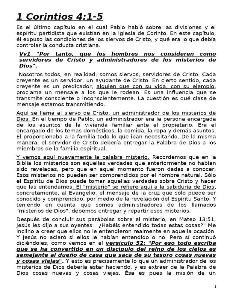 Estudio Biblico de 1 Corintios 4 | PDF | Cristo (título) | Primera epístola a los corintios