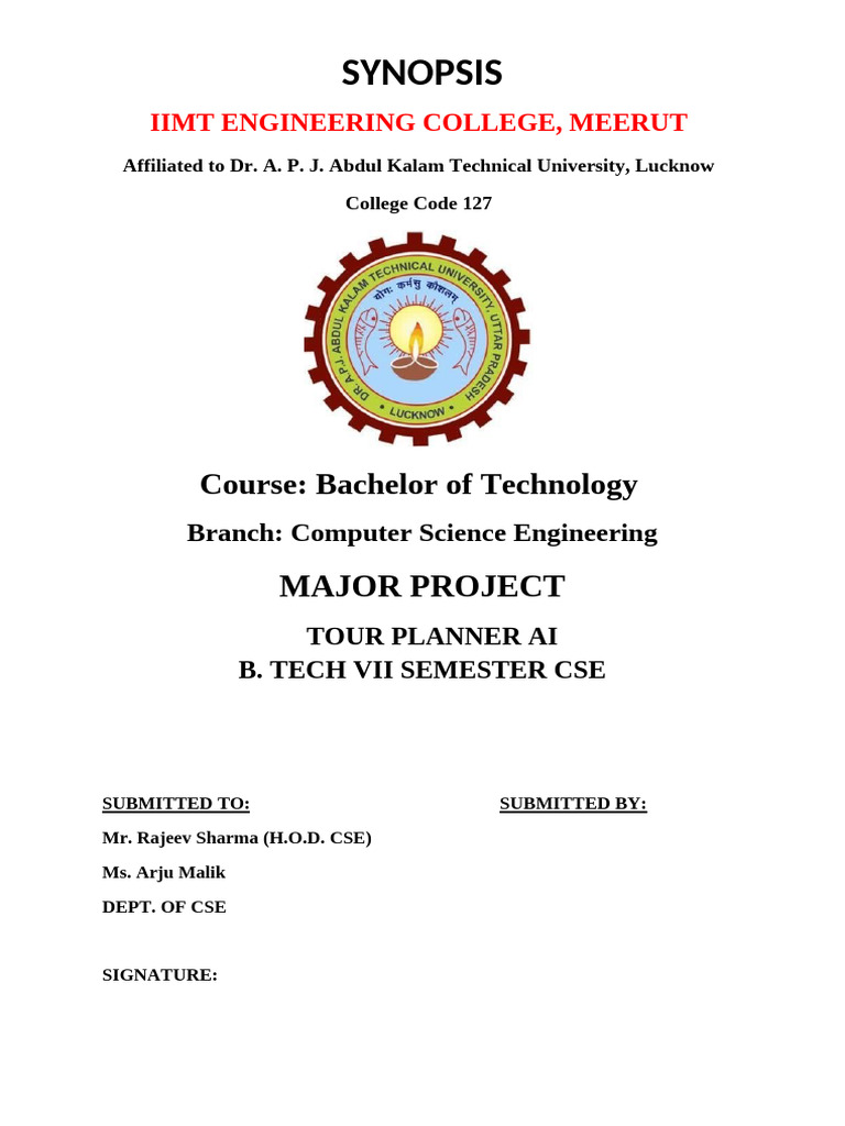 IIMT Engineering College Synopsis | PDF