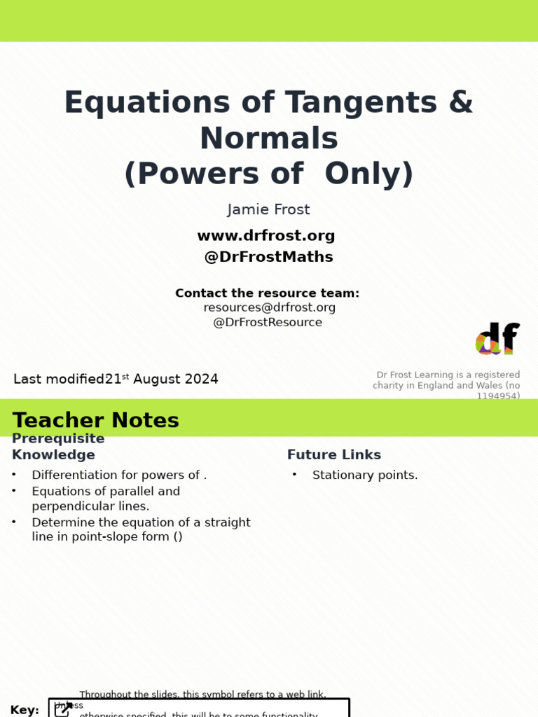Equations of Tangents and Normals For Powers of X - Lesson | PDF ...