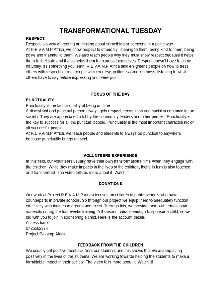 Transformational Tuesday | PDF