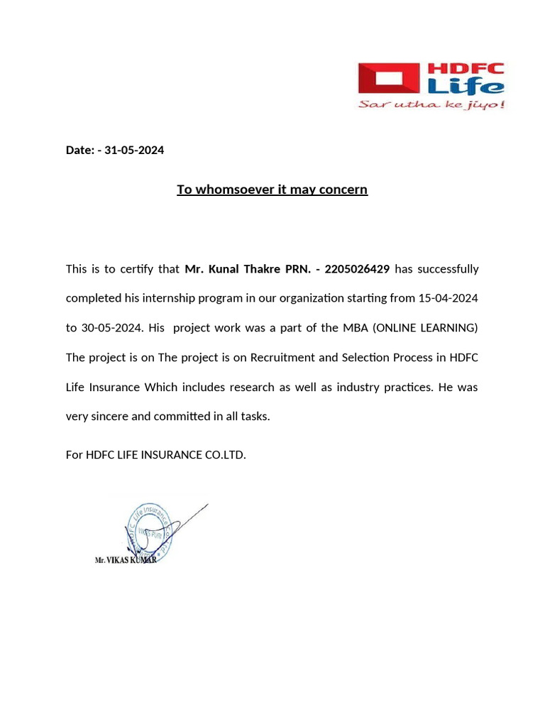 Project Work HDFC | PDF