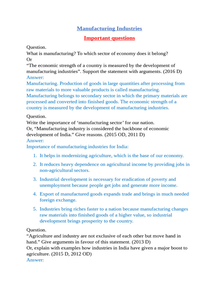 Importance of Manufacturing Industries | PDF | Chemical Industry ...