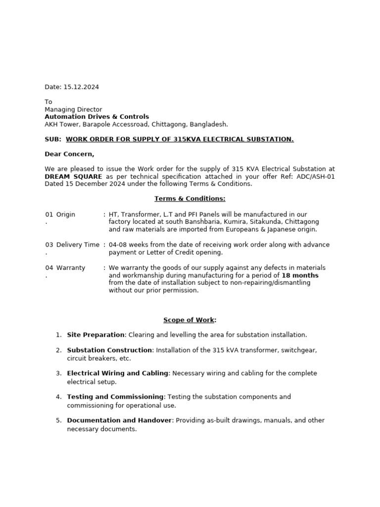 Work Order Sample | PDF