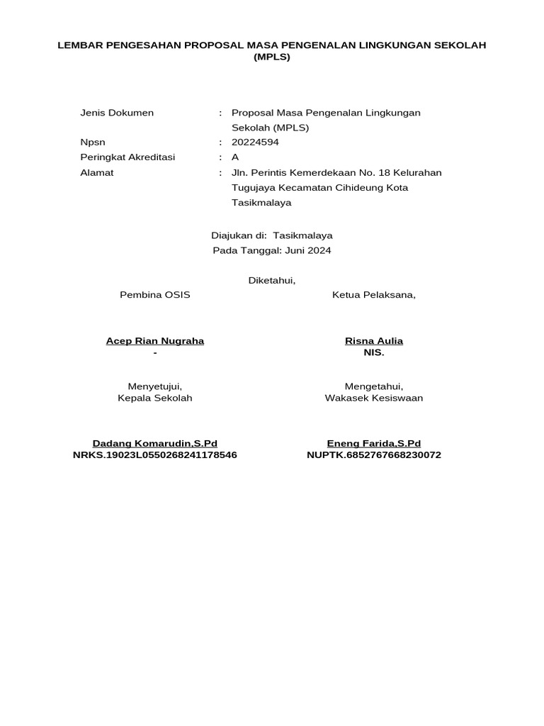 Proposal MPLS SMK Yapsipa 2024/2025 | PDF
