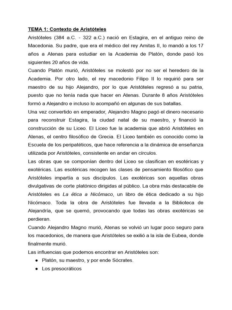 TEMA 1_ Contexto de Aristóteles | PDF
