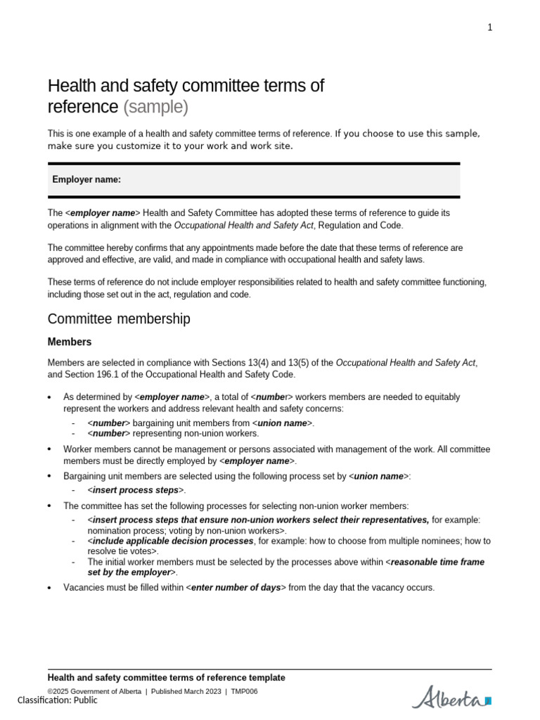 Health and Safety Committee Terms Template | PDF | Occupational Safety ...
