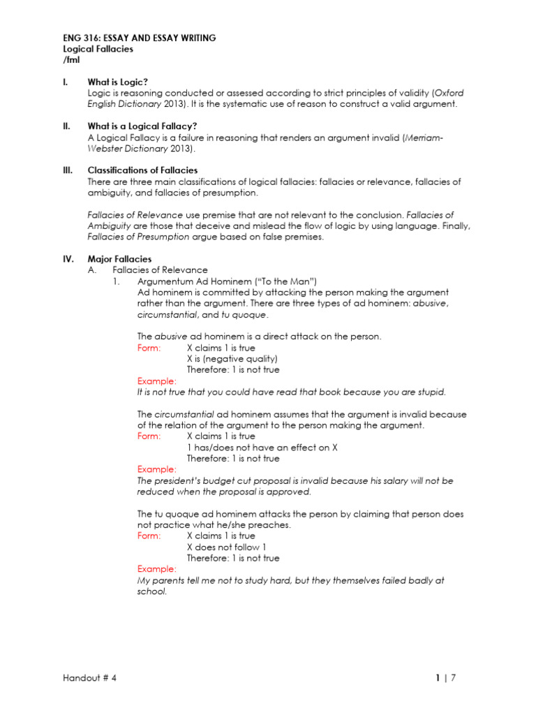 Logical Fallacies 1 Pdf Fallacy Argument
