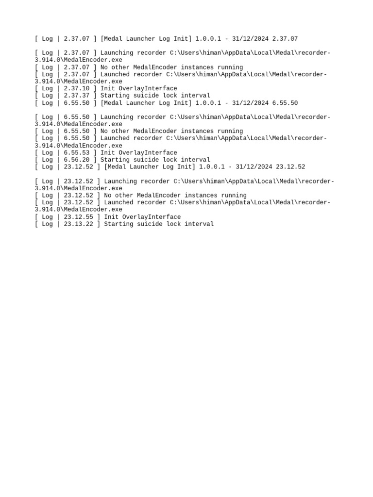 Medal Launcher Log 20241231 | PDF