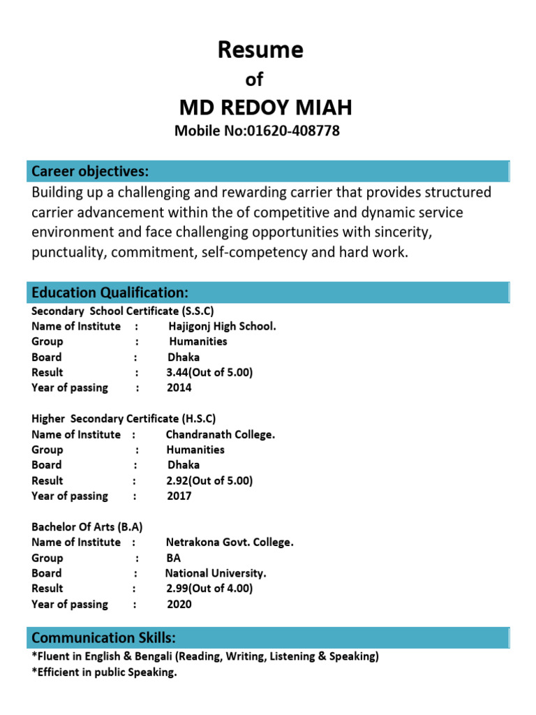 Resume of Md Redoy Miah | PDF