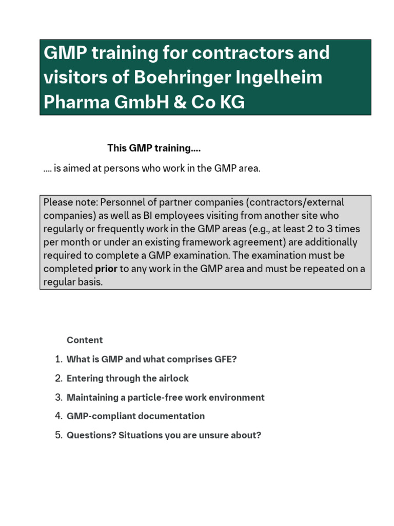 GMP Training for Contractors | PDF | Hand Washing | Hygiene