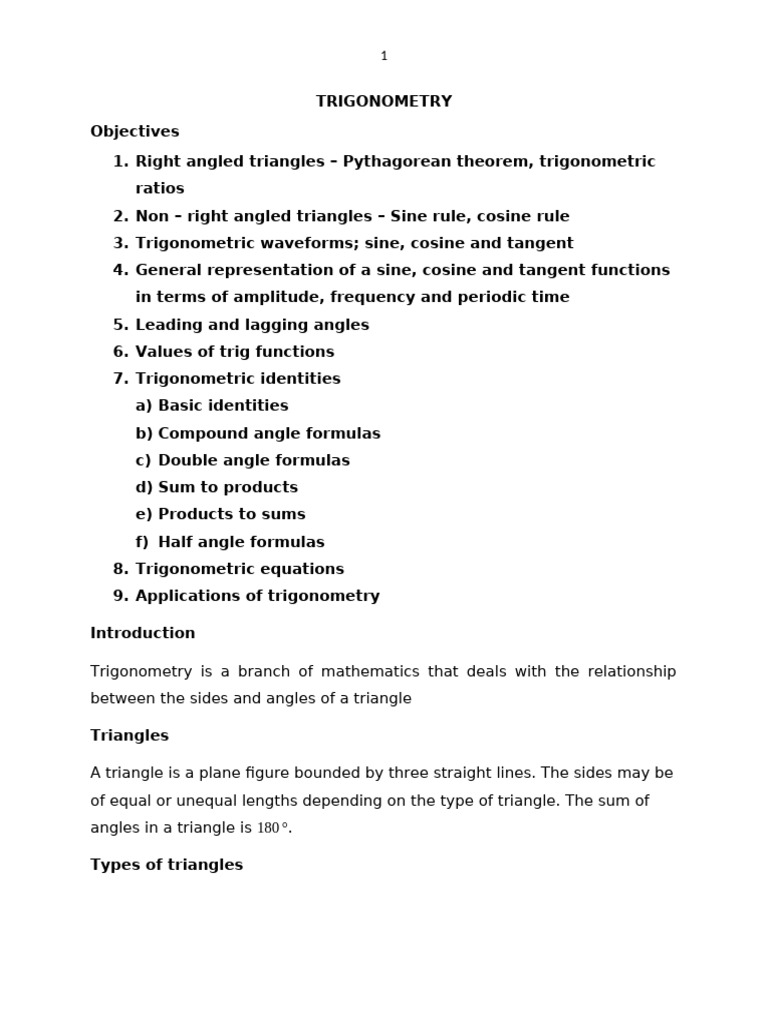 Lecture 0 - Introduction To Trigonometry | PDF | Trigonometric Functions | Trigonometry