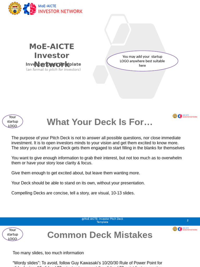Investor Pitch Deck Template Guide | PDF | Startup Company | Small ...