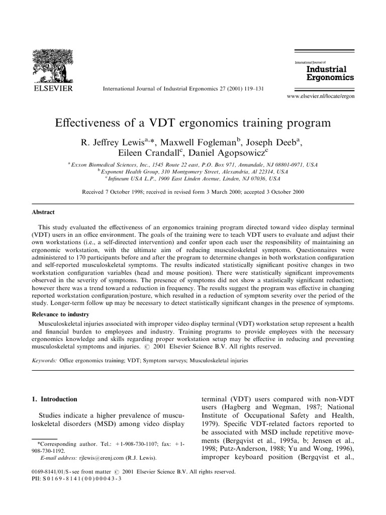Lewis - Effectiveness of A VDT Ergonomics Training Program | PDF | Human Factors And Ergonomics ...