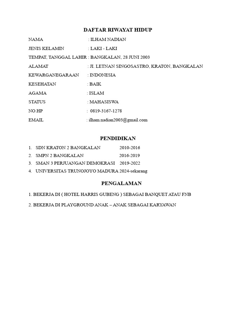 Cv Ilham Nadian | PDF