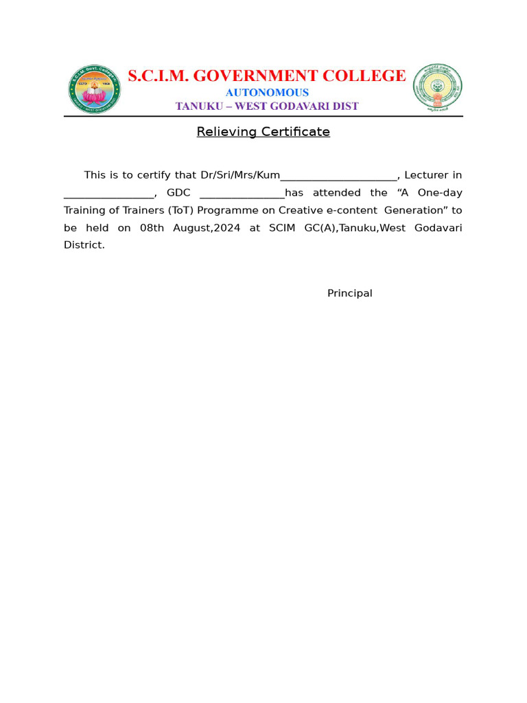 Relieving Certificate FINAL | PDF