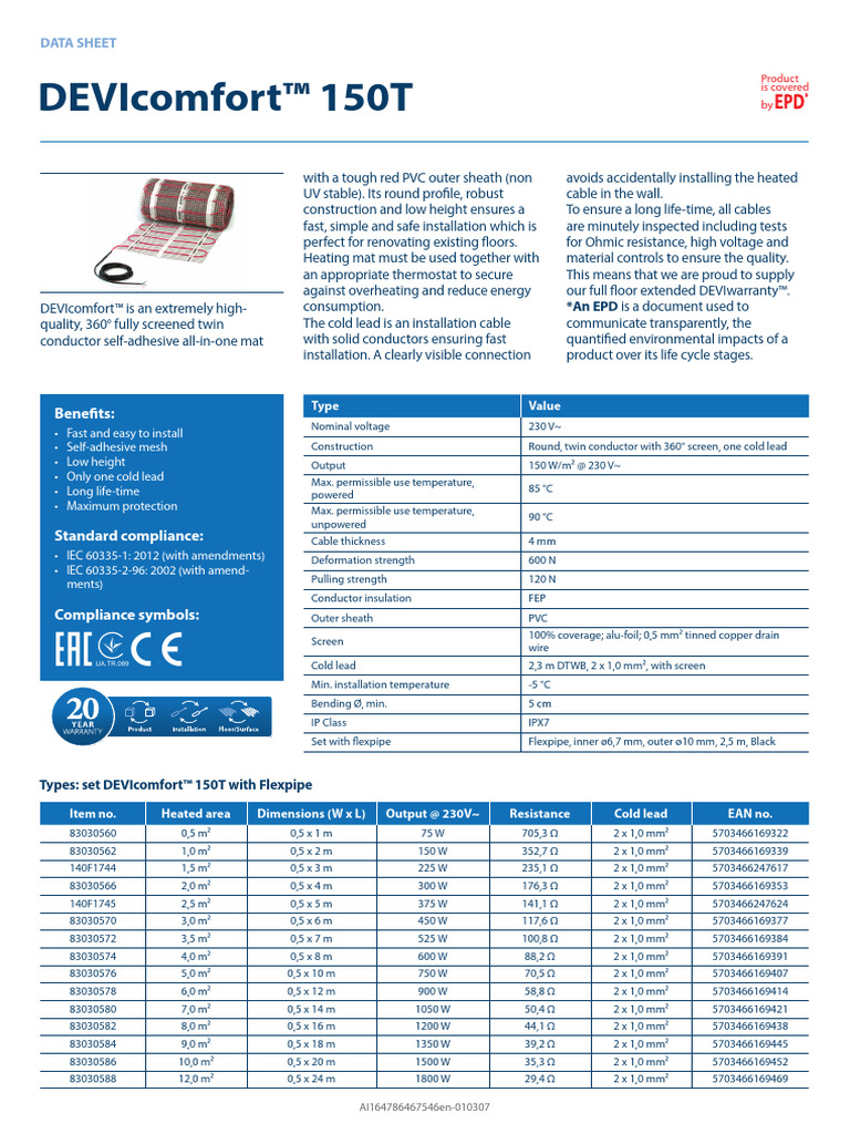 Devi comfort datasheet | PDF | Building Insulation | Electrical Conductor