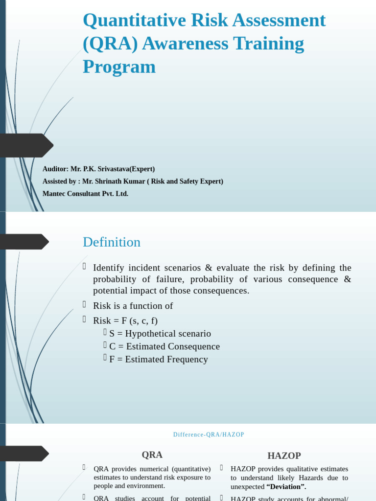 Quantitative Risk Assessment (QRA) Awareness Training | PDF | Risk | Hazards
