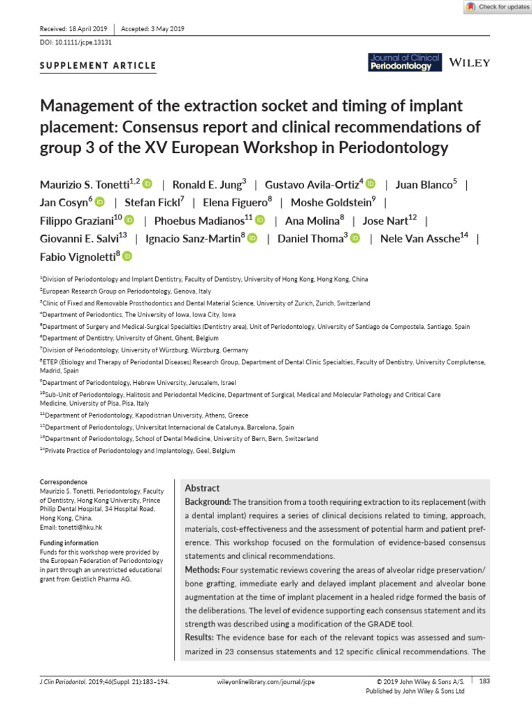 J Clinic Periodontology 2019 Tonetti Management of The Extraction ...