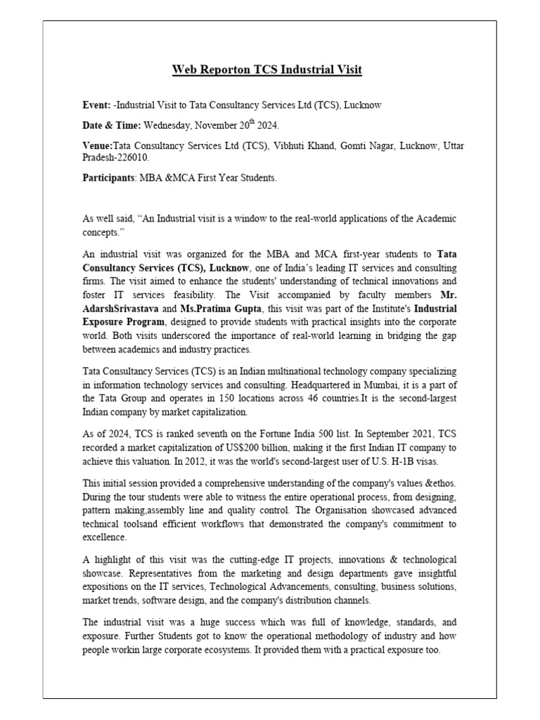 Web Report Industrial Visit TCS | PDF