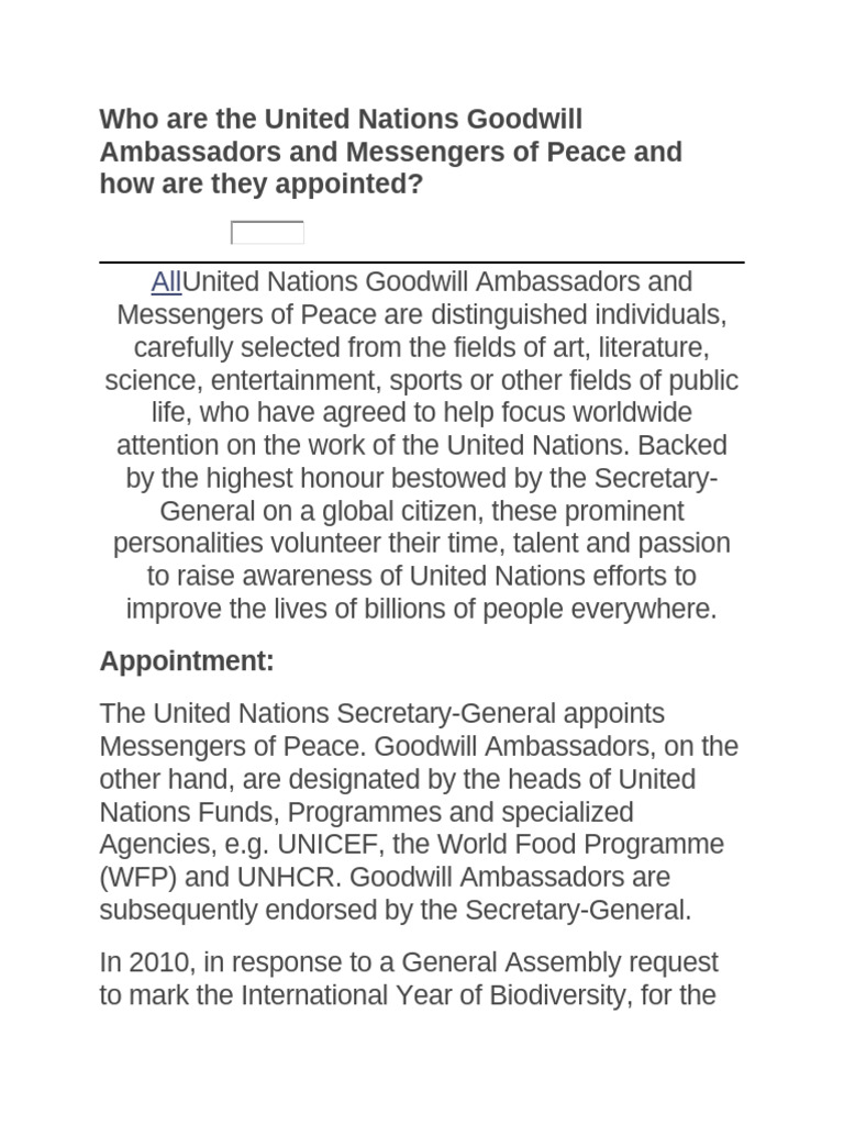 uno ambassader | PDF | Goodwill (Accounting) | Ambassador