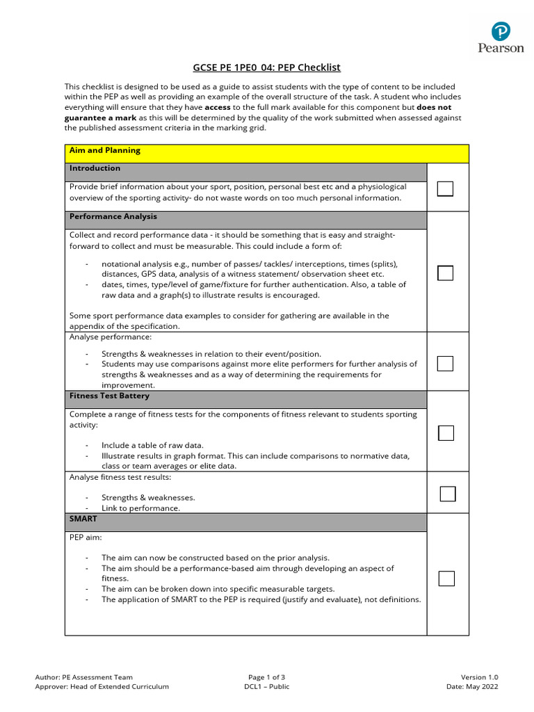 2023 PEP Checklist v1 Fill in | PDF | Evaluation