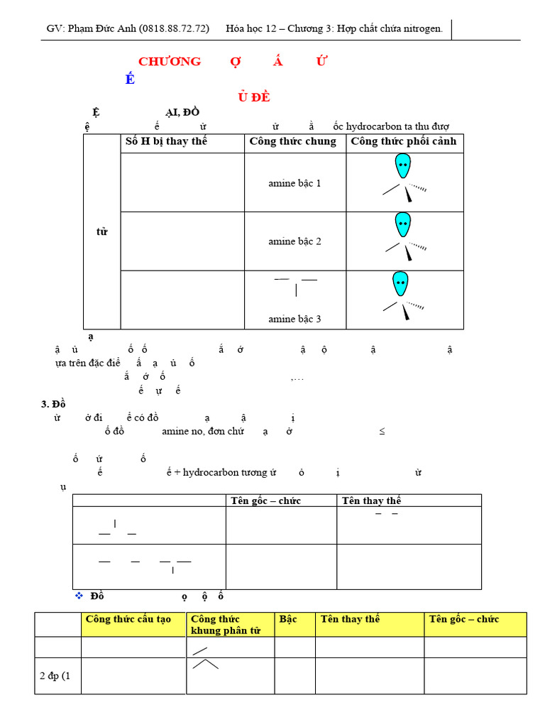 Hoa Hoc 12 Moi - Chuong 3 Amine.... 2024-2025.HS | PDF