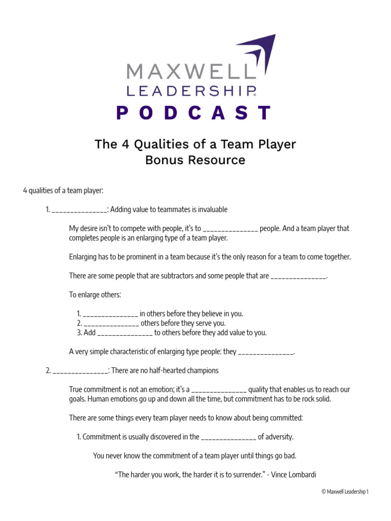 E316 The 4 Qualities of A Team Player Bonus Resource | PDF ...