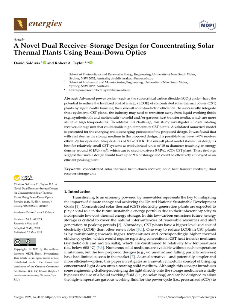 A Novel Dual Receiver-Storage Design For Concentra | PDF | Heat ...